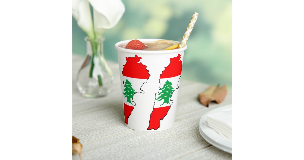Lebanon Map with Flag Paper Cups | Zazzle