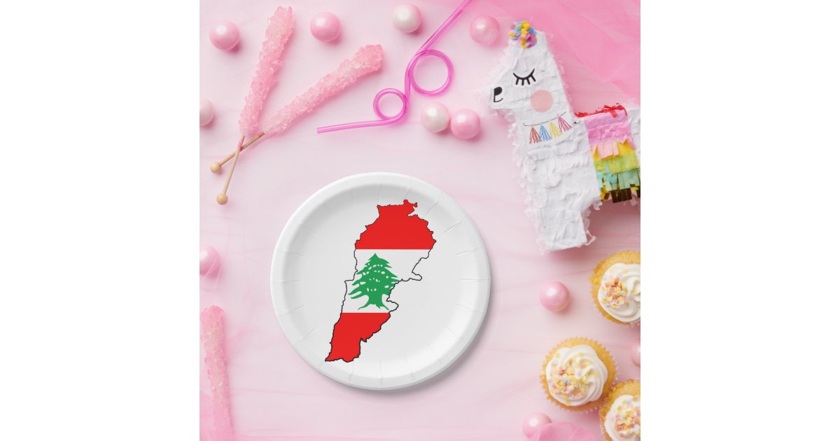 Lebanon Map with Flag Paper Plates | Zazzle