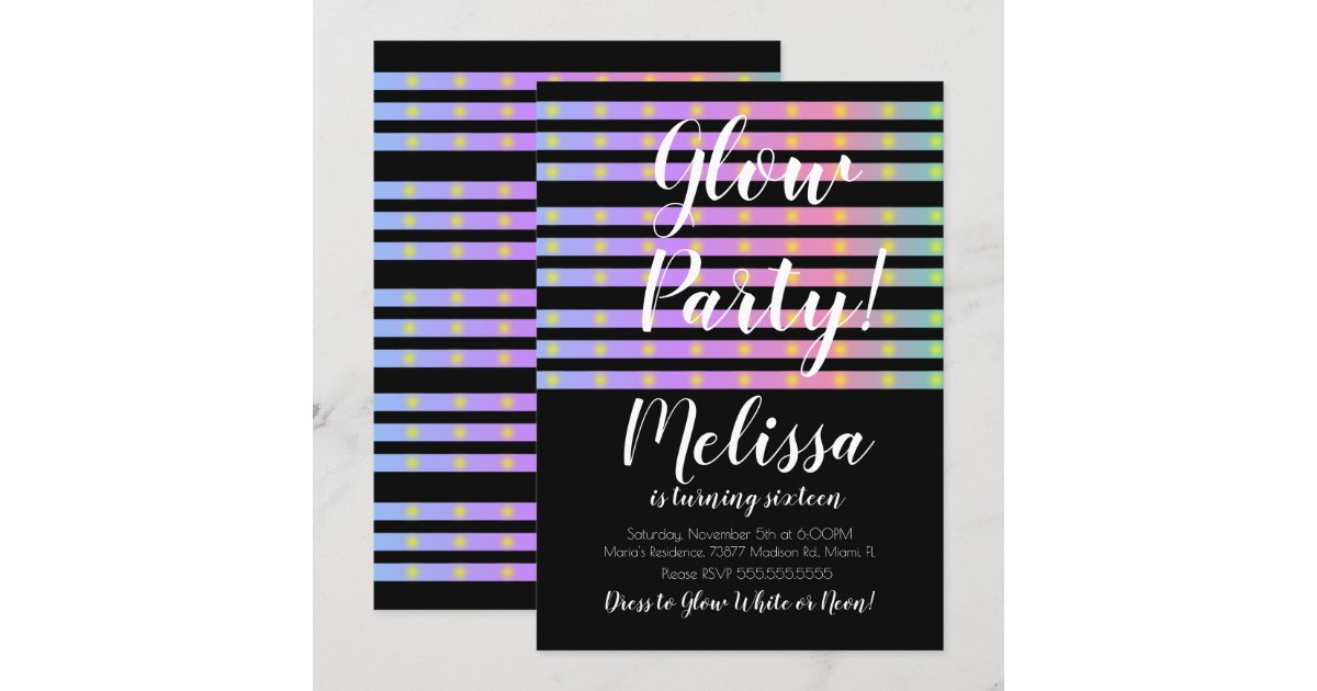 LED Glow Crazy Neon Glow In The Dark Party Invitation | Zazzle