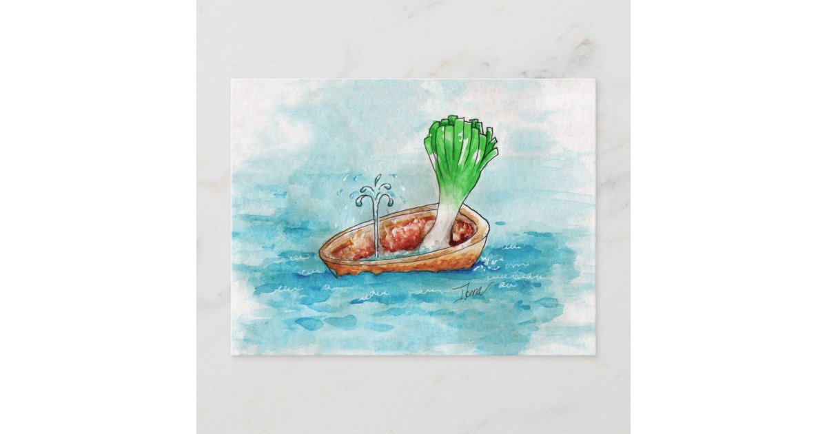 Leek in a Boat with a Leak Funny Pun Postcard | Zazzle