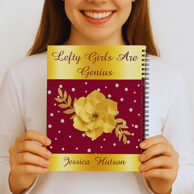 Left-Handed Gold Spiral Custom Notebook for Teens | Zazzle