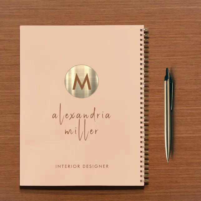 Left-Handed Minimalist Peach and Gold Monogram Notebook | Zazzle