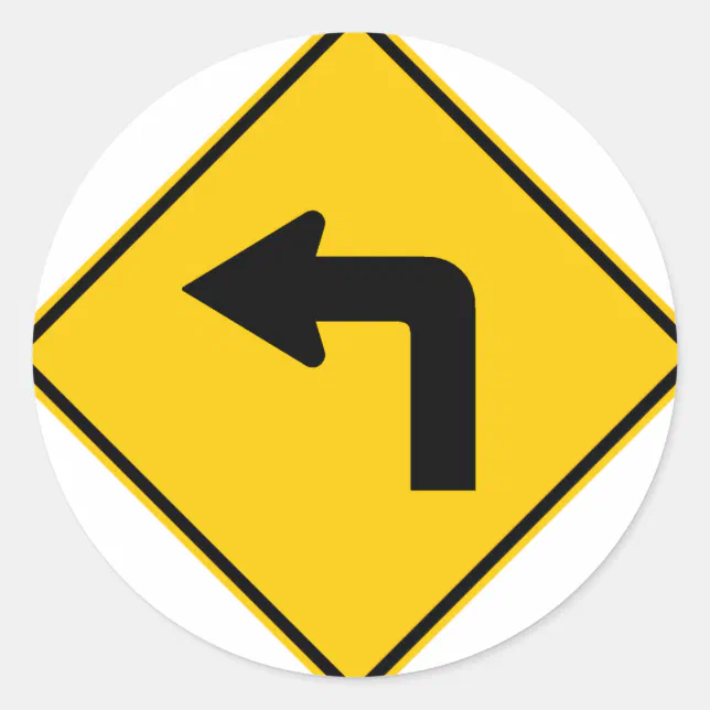 Left Turn Ahead Highway Sign Classic Round Sticker | Zazzle