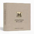 Legacy Binder Beige Linen Gold Monogram | Zazzle