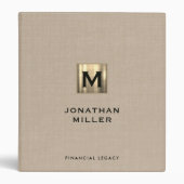 Legacy Binder Beige Linen Gold Monogram | Zazzle