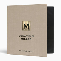 Legacy Binder Beige Linen Gold Monogram | Zazzle