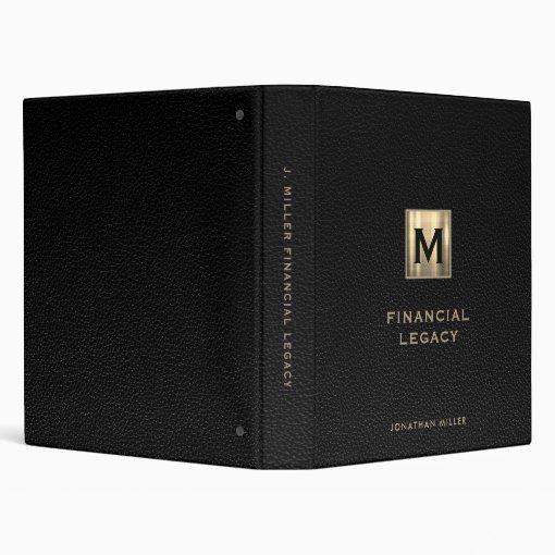 Legacy Binder Black Leather Luxury Gold Initial | Zazzle