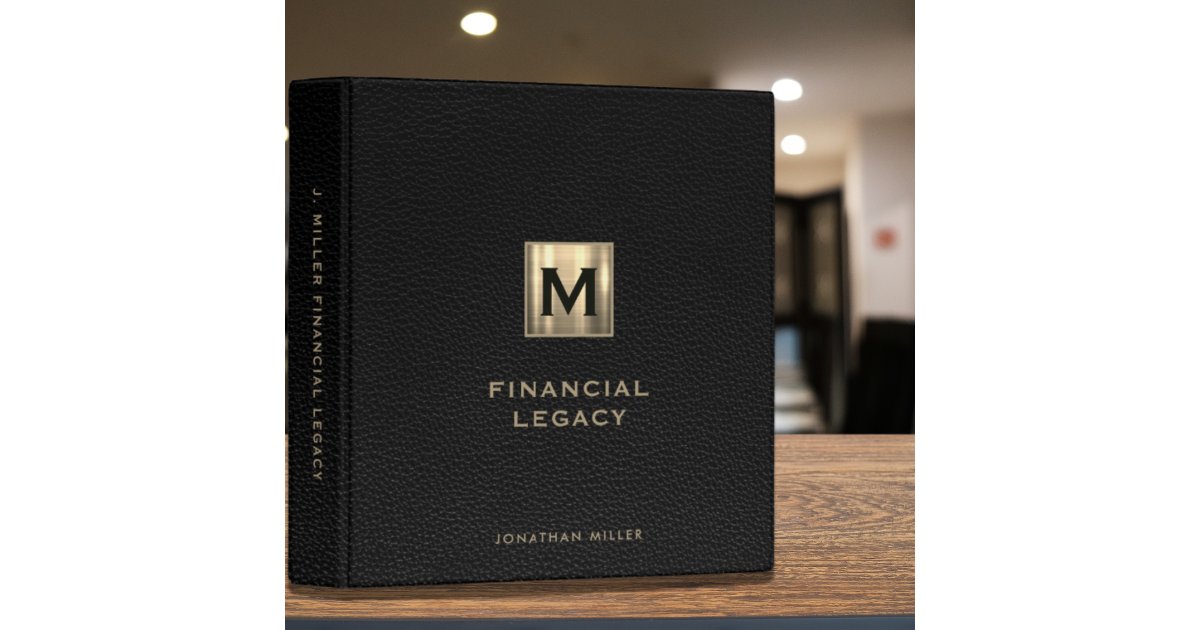 Legacy Binder Black Leather Luxury Gold Initial | Zazzle