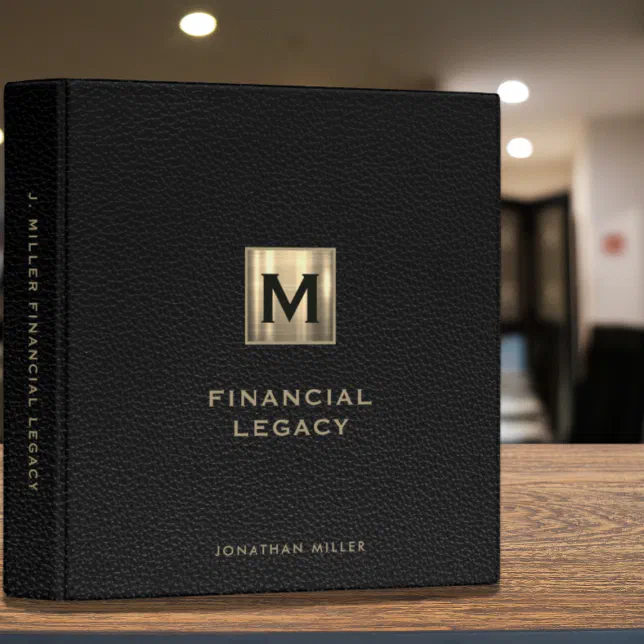 Legacy Binder Black Leather Luxury Gold Initial | Zazzle