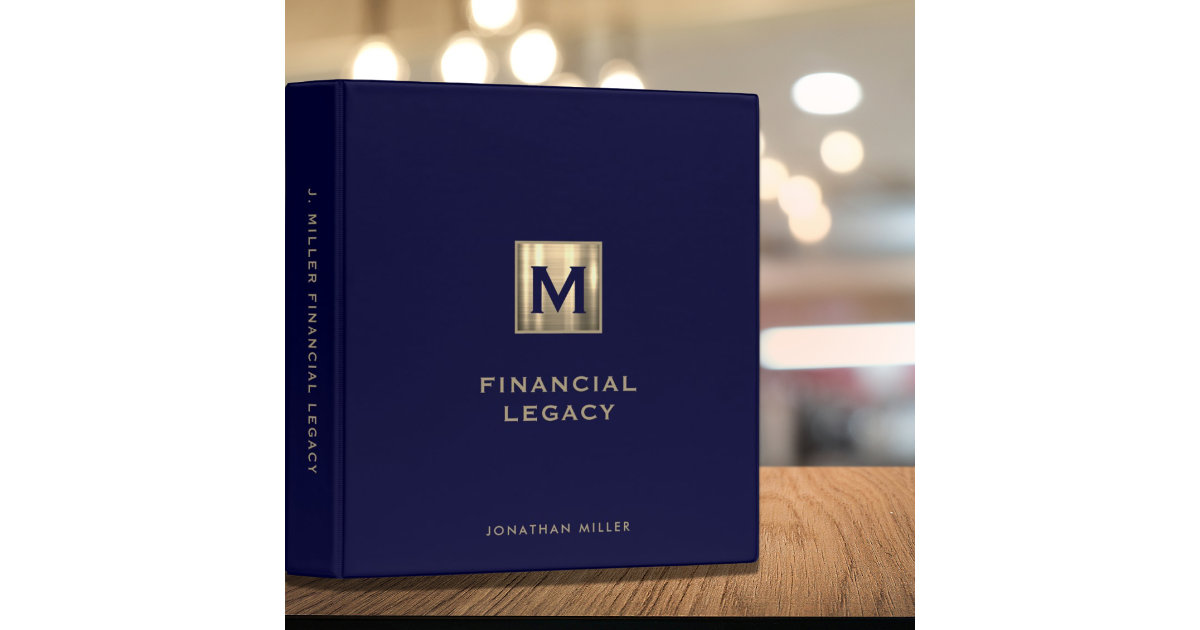 Legacy Binder Gold Monogram Navy Blue | Zazzle