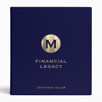 Legacy Binder Navy Blue Gold Monogram | Zazzle