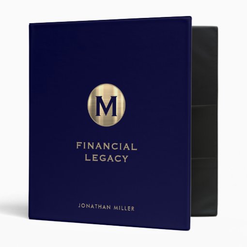 Legacy Binder Navy Blue Gold Monogram | Zazzle
