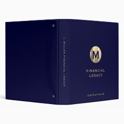 Legacy Binder Navy Blue Gold Monogram | Zazzle