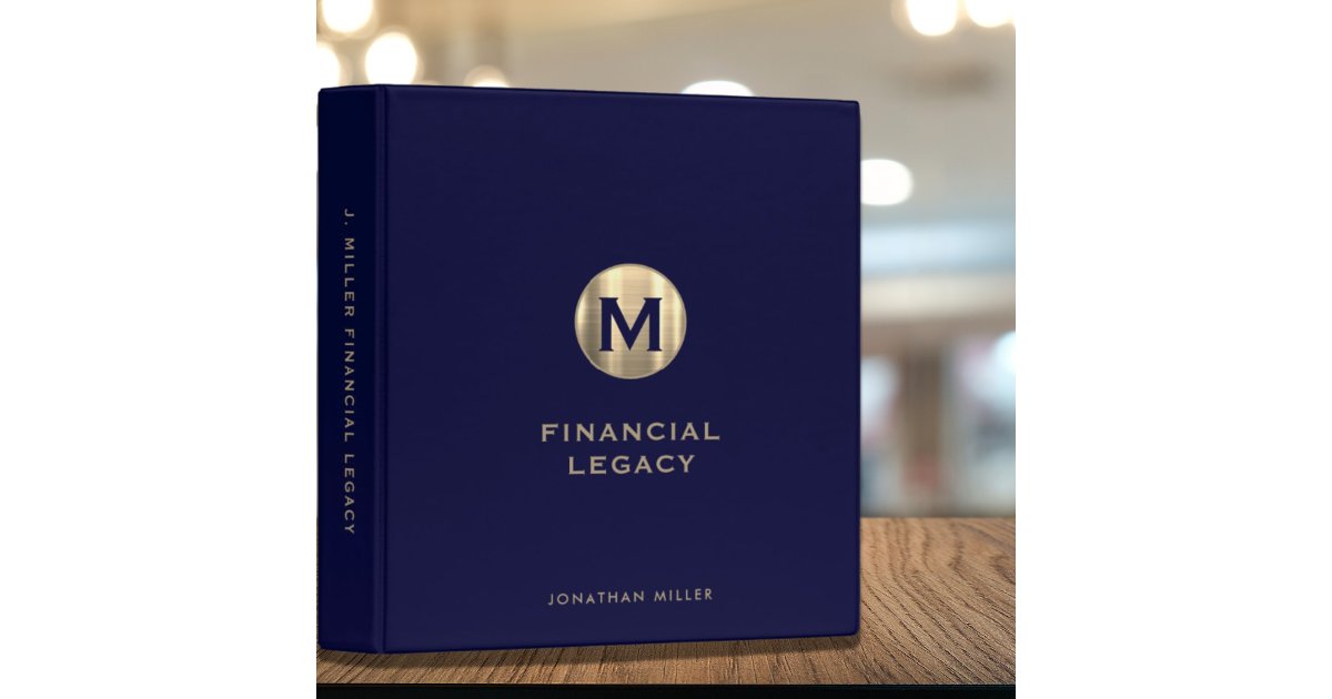 Legacy Binder Navy Blue Gold Monogram | Zazzle