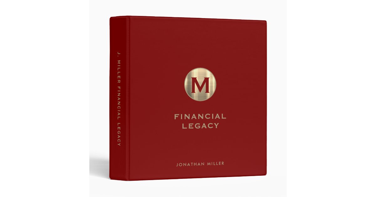 Legacy Binder Red Gold Monogram | Zazzle