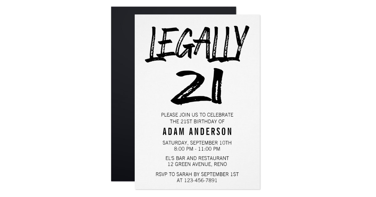 Legally 21 Modern Black And White 21st Birthday Invitation