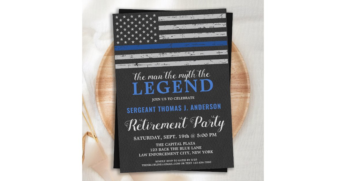 Legend Police Retirement Party Thin Blue Line Flag Invitation | Zazzle