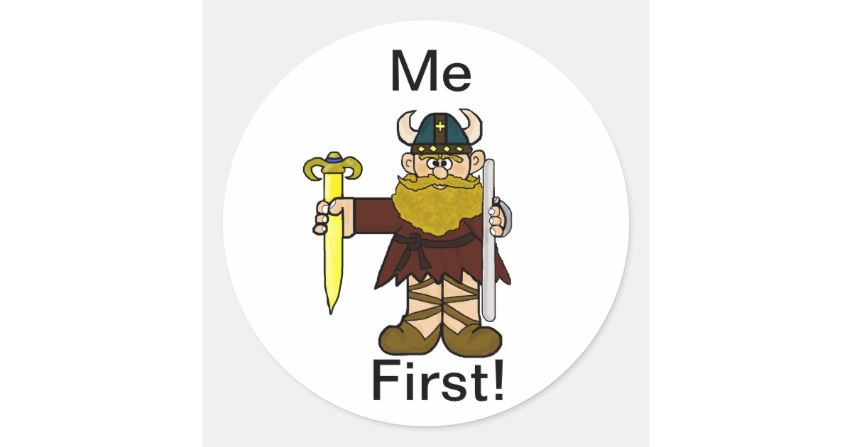 Leif Erikson " Me First" Stickers! Classic Round Sticker | Zazzle