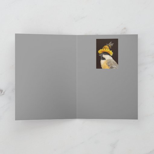 Leila the chickadee with bee and flower hat card | Zazzle