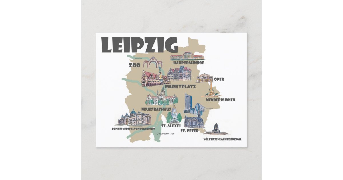 Leipzig Germany - Retro Map with Attractions Postcard | Zazzle