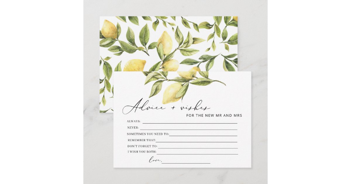 Lemon Advice and Wishes Bridal Shower Game Card | Zazzle