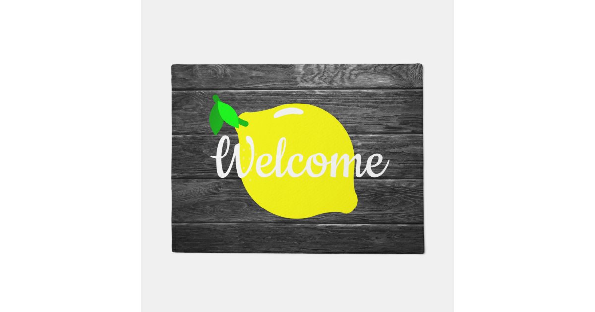 Lemon and Faux Wood "Welcome" Door Mat | Zazzle