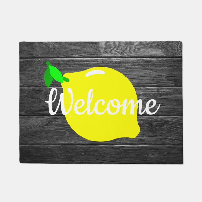 Lemon and Faux Wood "Welcome" Door Mat | Zazzle