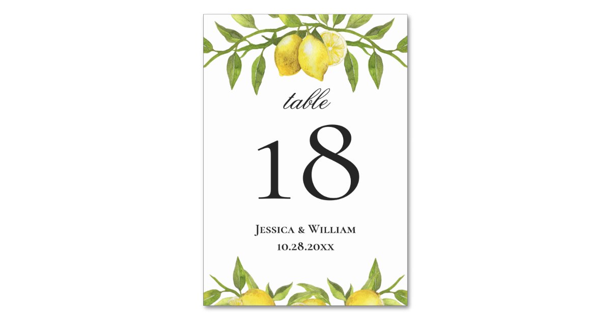 Lemon and Greenery Stylish Wedding Table Number | Zazzle
