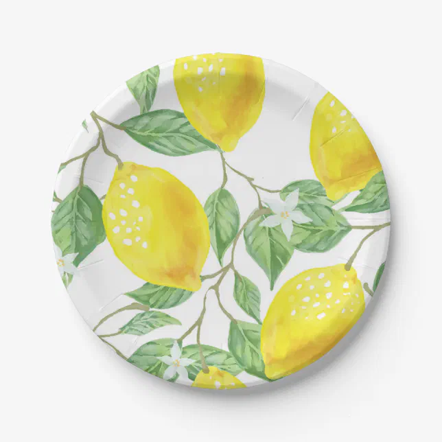 Lemon and Leaves Party Time Citrus Paper Plate | Zazzle