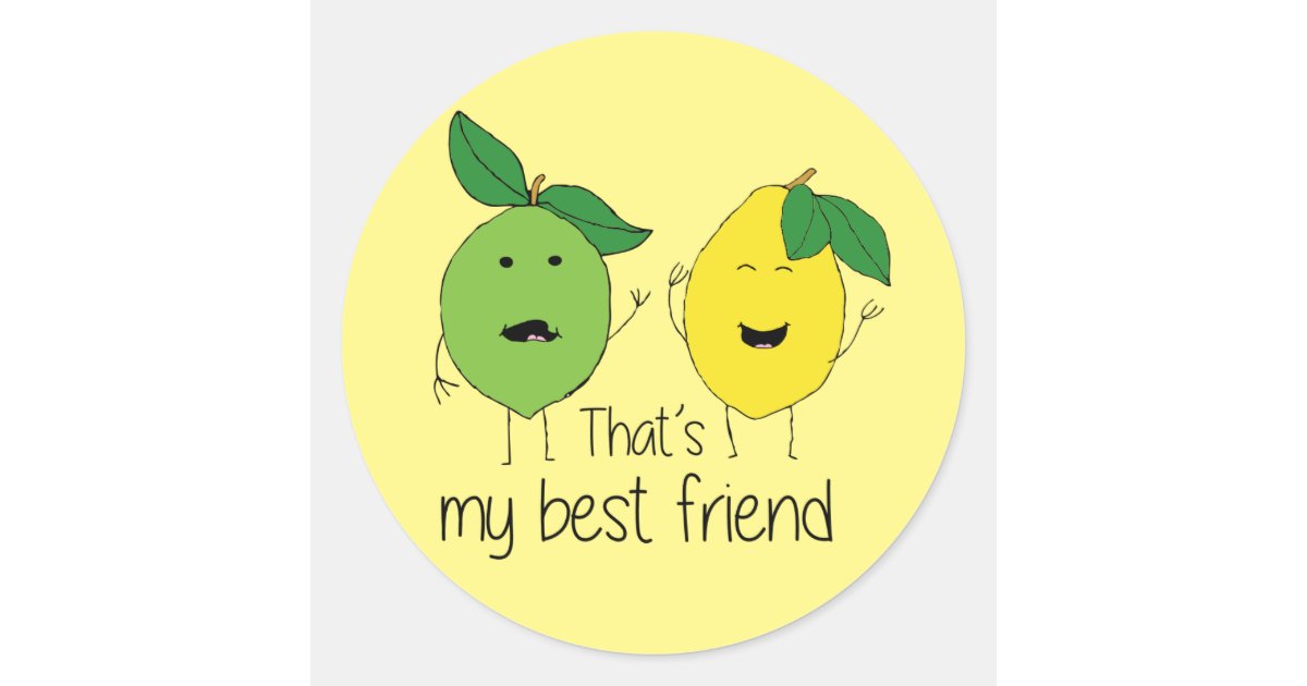Lemon and Lime Best Friends BFF Lemon Art Besties Classic Round Sticker ...