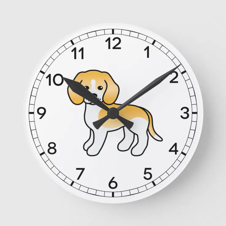 Lemon And White Beagle Cute Cartoon Dog Round Clock | Zazzle