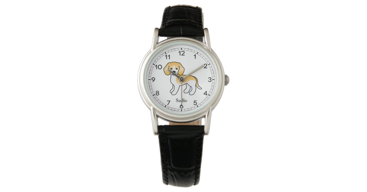 Lemon And White Beagle Cute Dog & Custom Name Watch | Zazzle