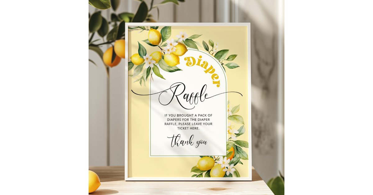 Lemon arch diaper raffle baby shower poster | Zazzle