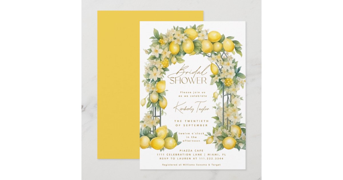 Lemon Arch Floral Boho Yellow Bridal Shower Invitation | Zazzle