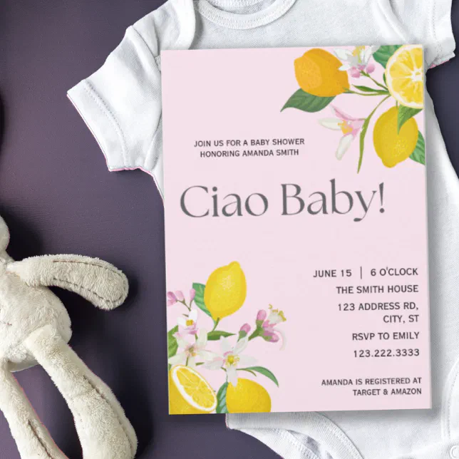 Lemon Baby Shower, Ciao Baby, Italian Theme Invitation | Zazzle