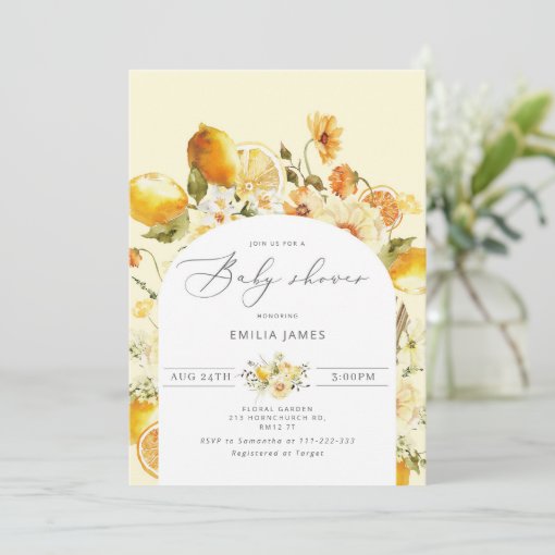 Lemon baby shower invitation. Elegant citrus baby Invitation | Zazzle