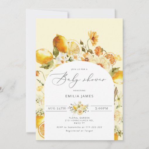 Lemon baby shower invitation. Elegant citrus baby Invitation | Zazzle