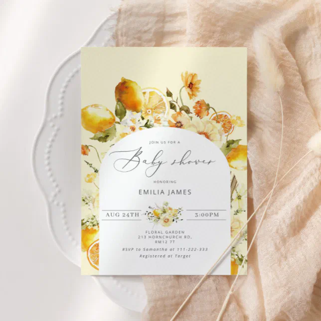 Lemon baby shower invitation. Elegant citrus baby Invitation | Zazzle