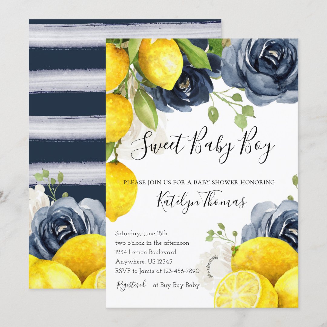 Lemon Baby Shower Invitation for Baby Boy | Zazzle