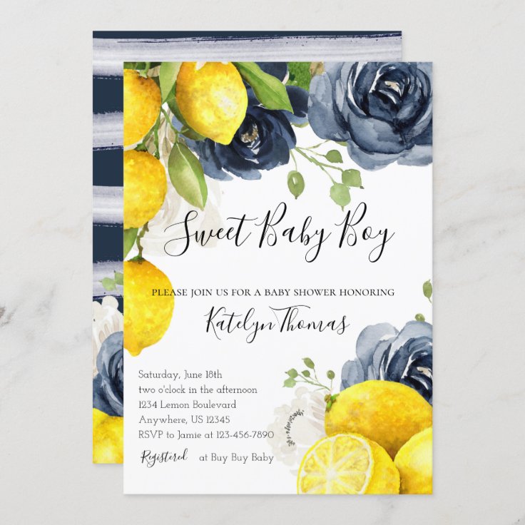 Lemon Baby Shower Invitation for Baby Boy | Zazzle