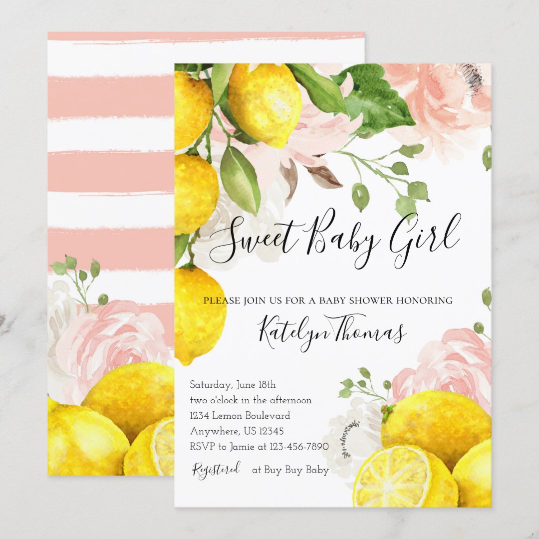 Lemon Baby Shower Invitation for Baby Girl | Zazzle