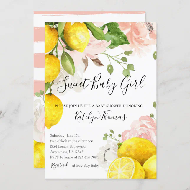 Lemon Baby Shower Invitation for Baby Girl | Zazzle