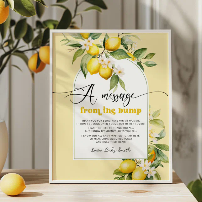 Lemon baby shower message from the bump poster | Zazzle