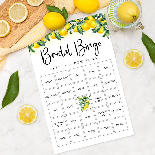 Lemon Bingo Game Bridal Shower Card | Zazzle