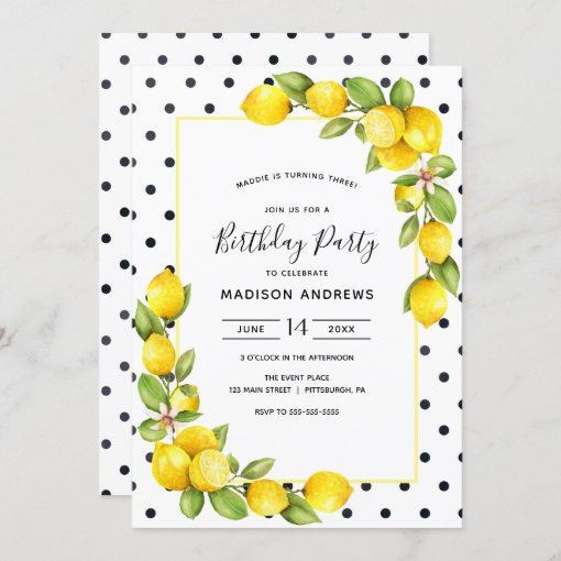 Lemon Birthday Invitation | Zazzle