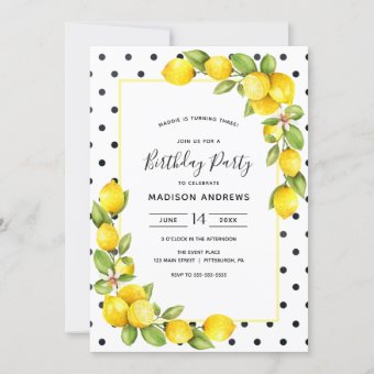 Lemon Birthday Invitation | Zazzle