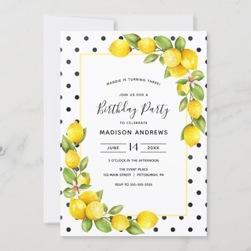 Lemon Birthday Invitation | Zazzle