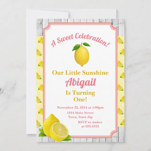 Lemon Birthday Invitation Lemonade 1st Birthday | Zazzle