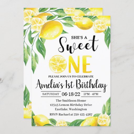 Lemon Birthday Invitation | Sweet One Invitation | Zazzle