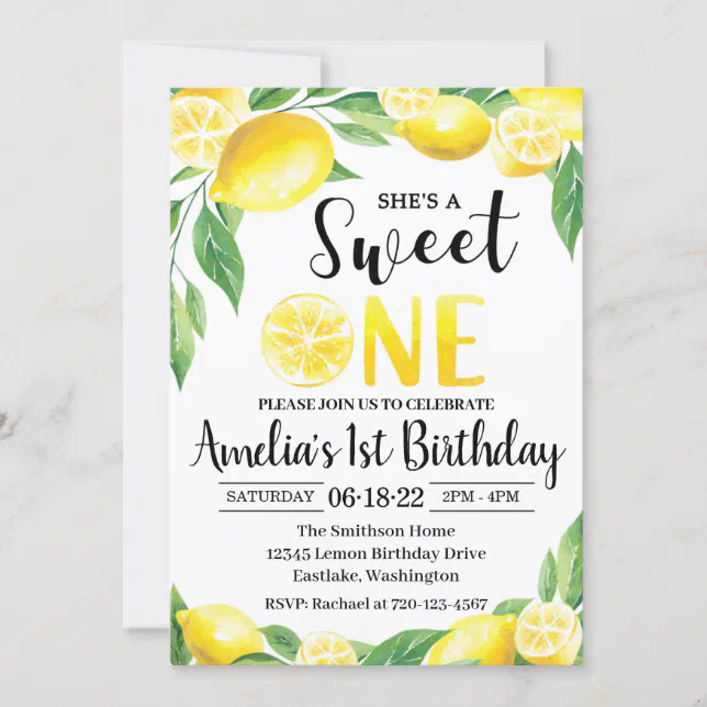 Lemon Birthday Invitation | Sweet One Invitation | Zazzle